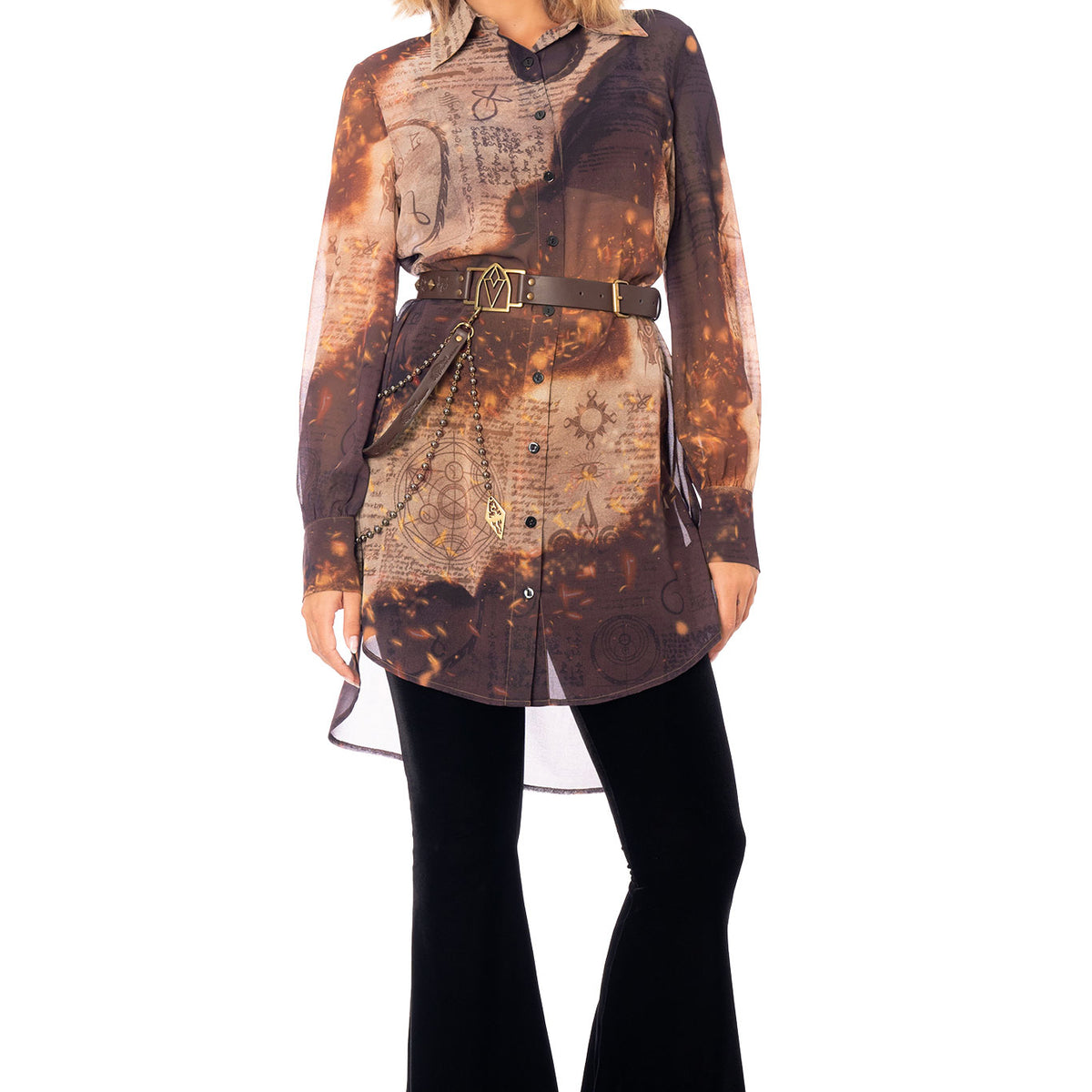 Smoulder Arcane Scribbles Sheer Long Sleeve Shirt Dress - Limited ...