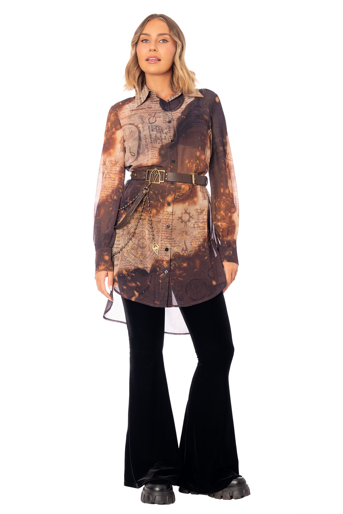 Smoulder Arcane Scribbles Sheer Long Sleeve Shirt Dress - Limited ...