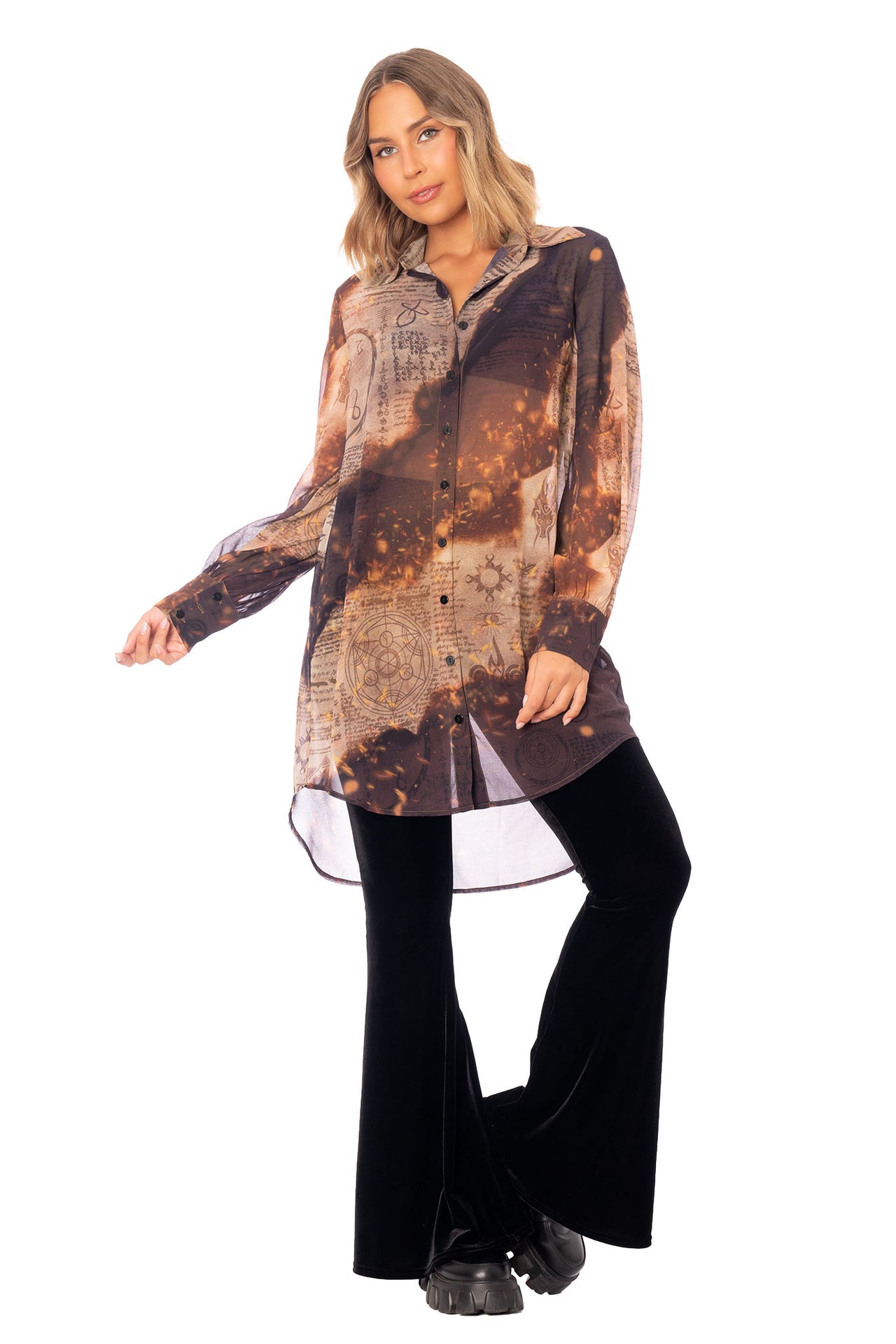 Smoulder Arcane Scribbles Sheer Long Sleeve Shirt Dress - Limited ...
