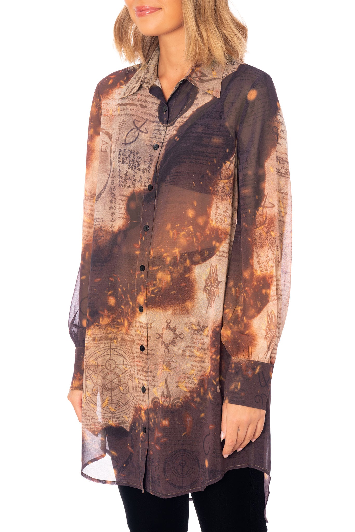 Smoulder Arcane Scribbles Sheer Long Sleeve Shirt Dress - Limited ...