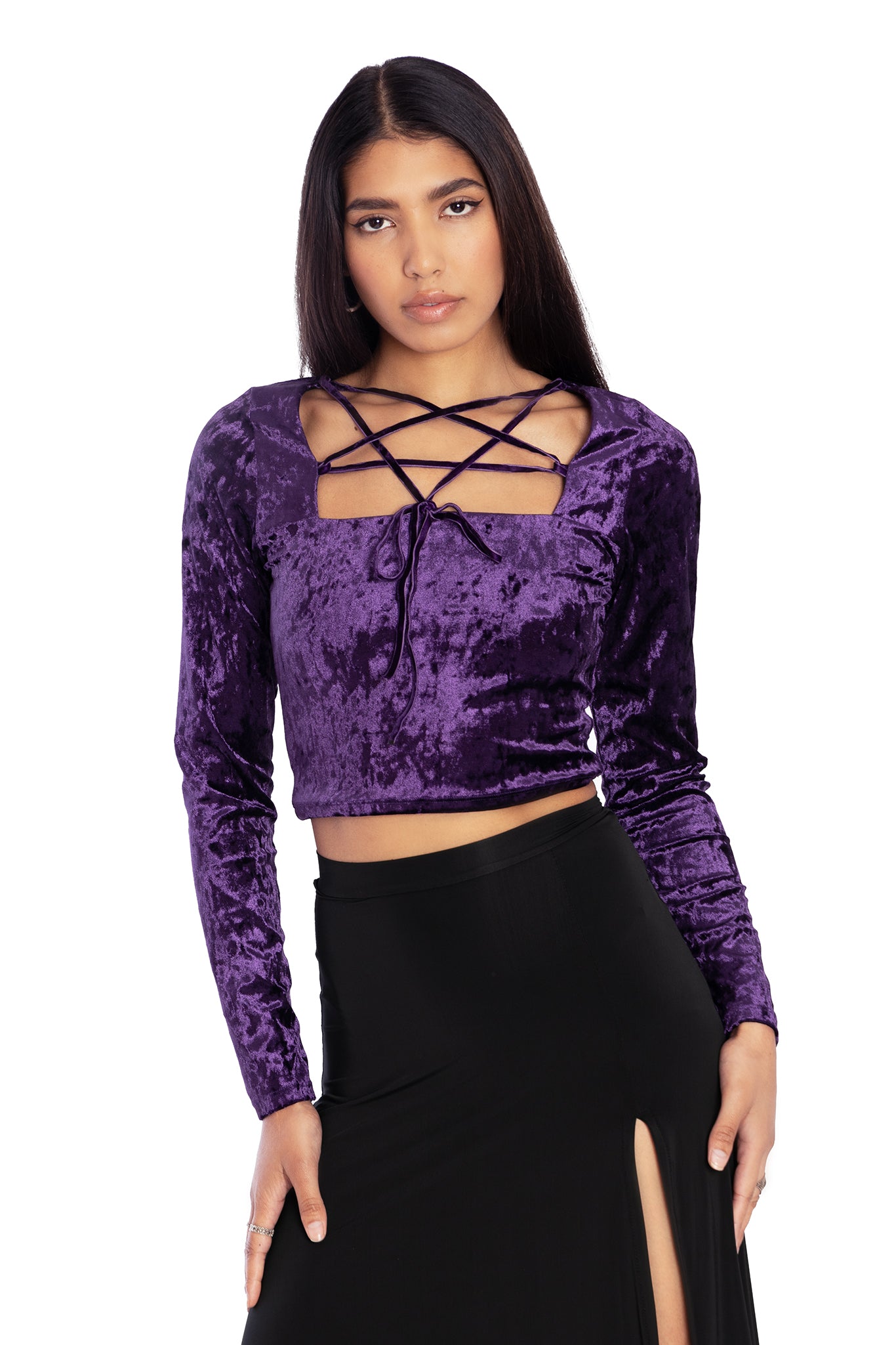 Wiccan Crushed Velvet Long Sleeve Pentagram Top - Limited – BlackMilk ...