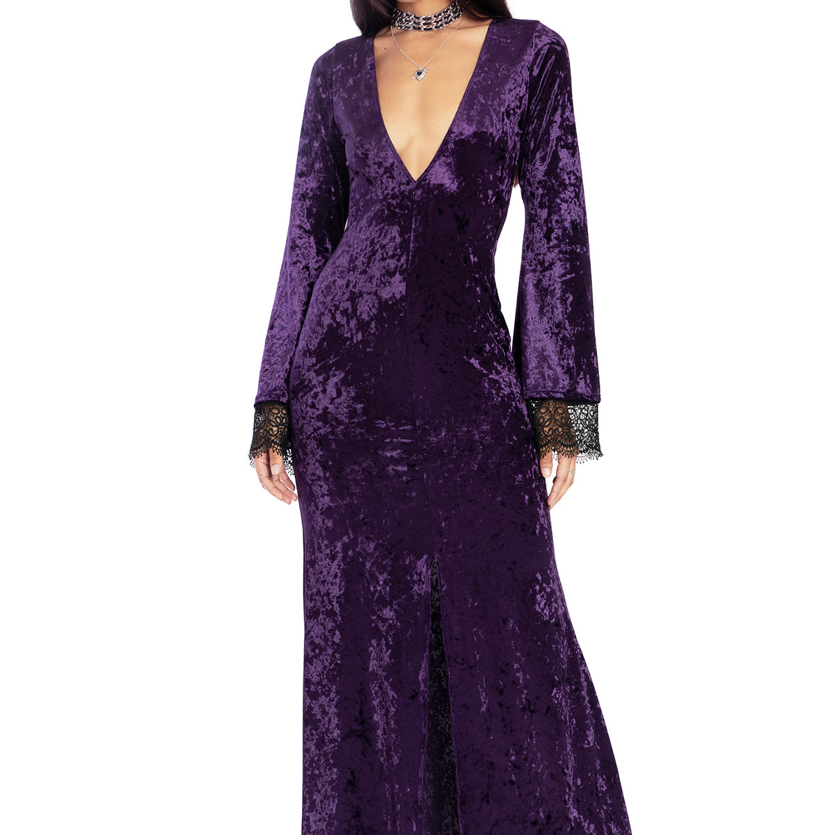 Wiccan Crushed Velvet Split Front Maxi Dress - Limited – BlackMilk Clothing