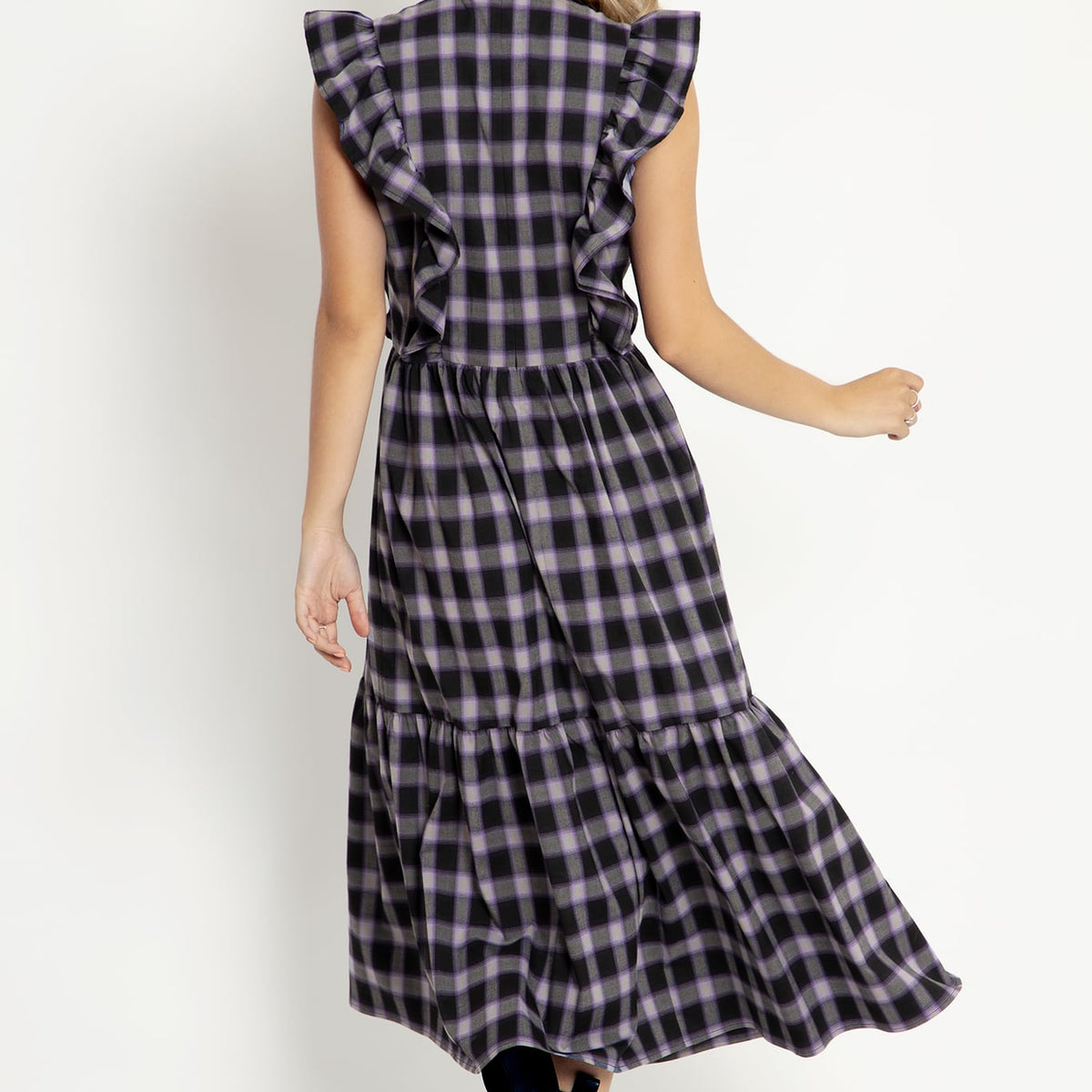 Plaid Ghost Frill Sleeve Midaxi Dress - Limited – BlackMilk Clothing